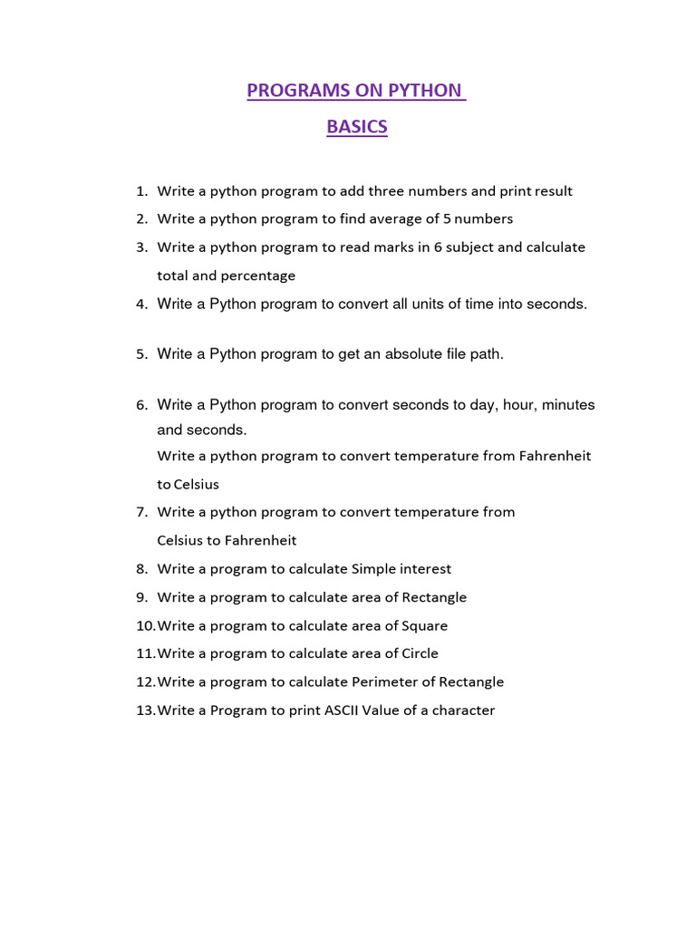 Python Basic Programs Pdf Mathematics Computer Programming 5153