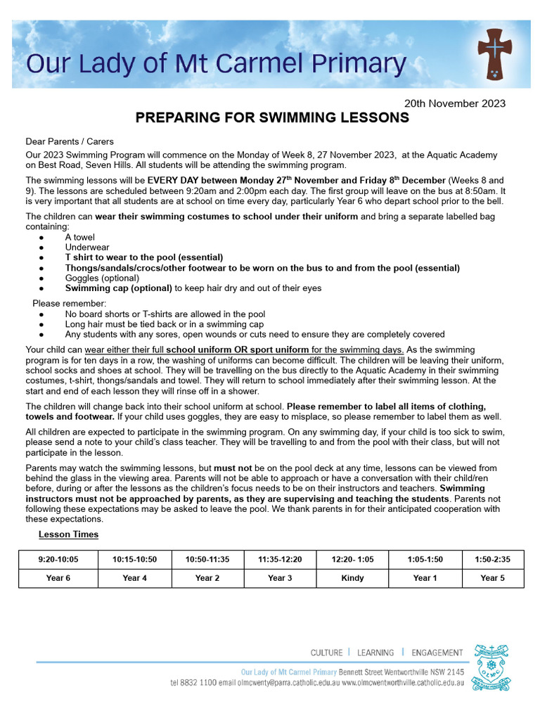 Swimming Lessons - Suitable Swimwear Note 2023 | PDF | Swimsuit | Swimming