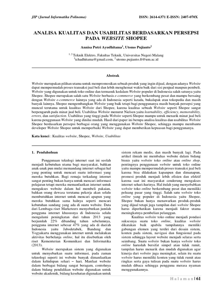 Analisa Kualitas Dan Usability Berdasarkan Perseps | PDF