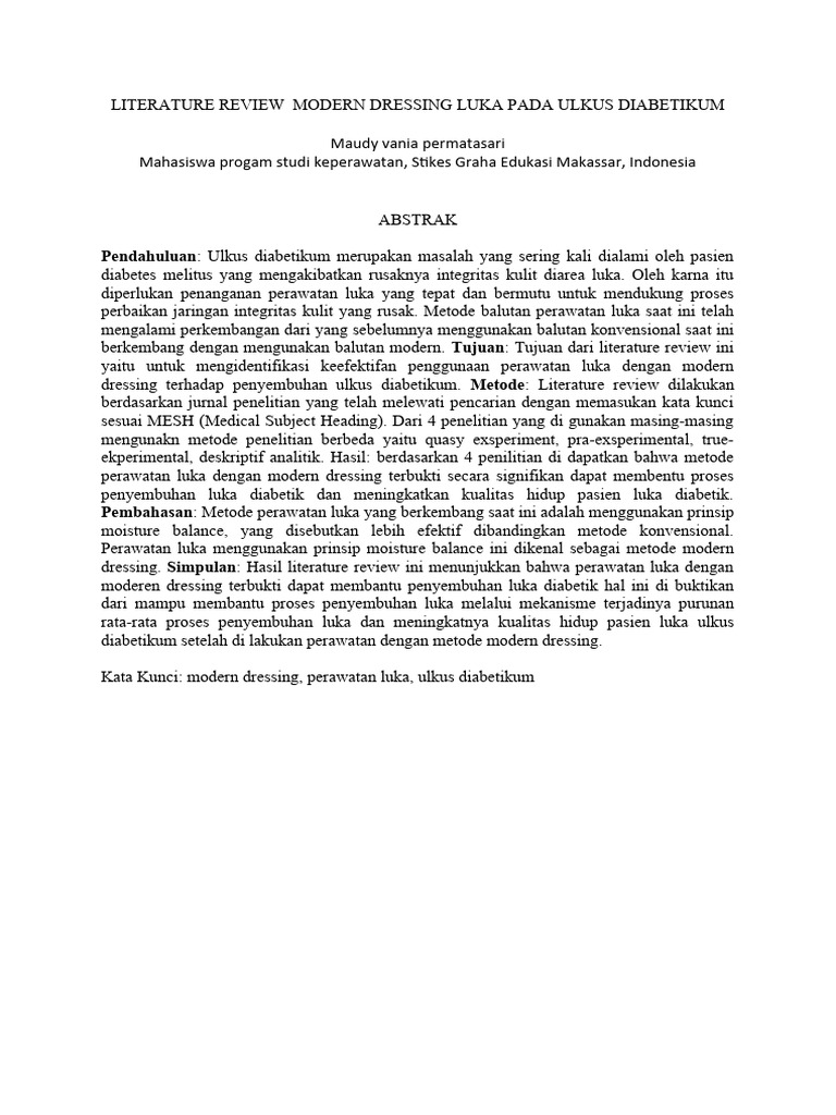Literature Review Modern Dressing Luka Pada Ulkus Diabetikum | PDF Literature Review Modern Dressing Luka Pada Ulkus Diabetikum | PDF