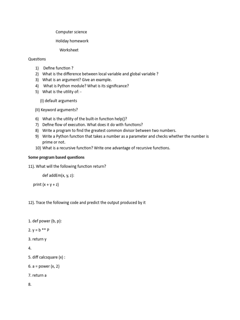 Worksheet 2 | PDF | Parameter (Computer Programming) | Scope (Computer Science)