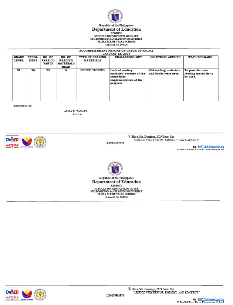 Accomplishment Report On Catch Up Friday Template | PDF | Governance ...