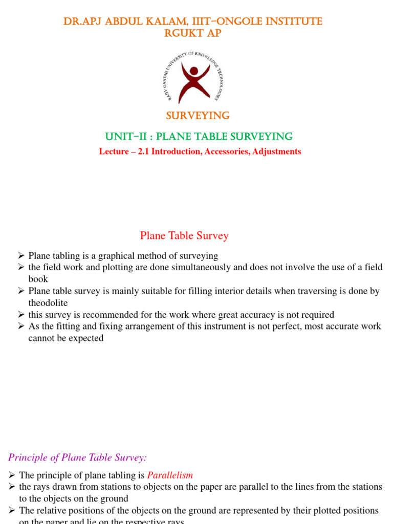 Plane Table Surveying Guide | PDF | Compass | Surveying