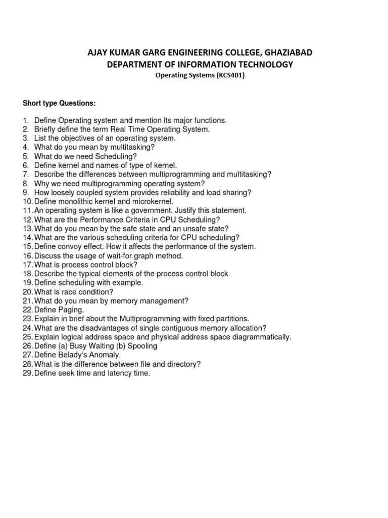 KCS401 - OS - Final Question Bank | PDF | Scheduling (Computing ...