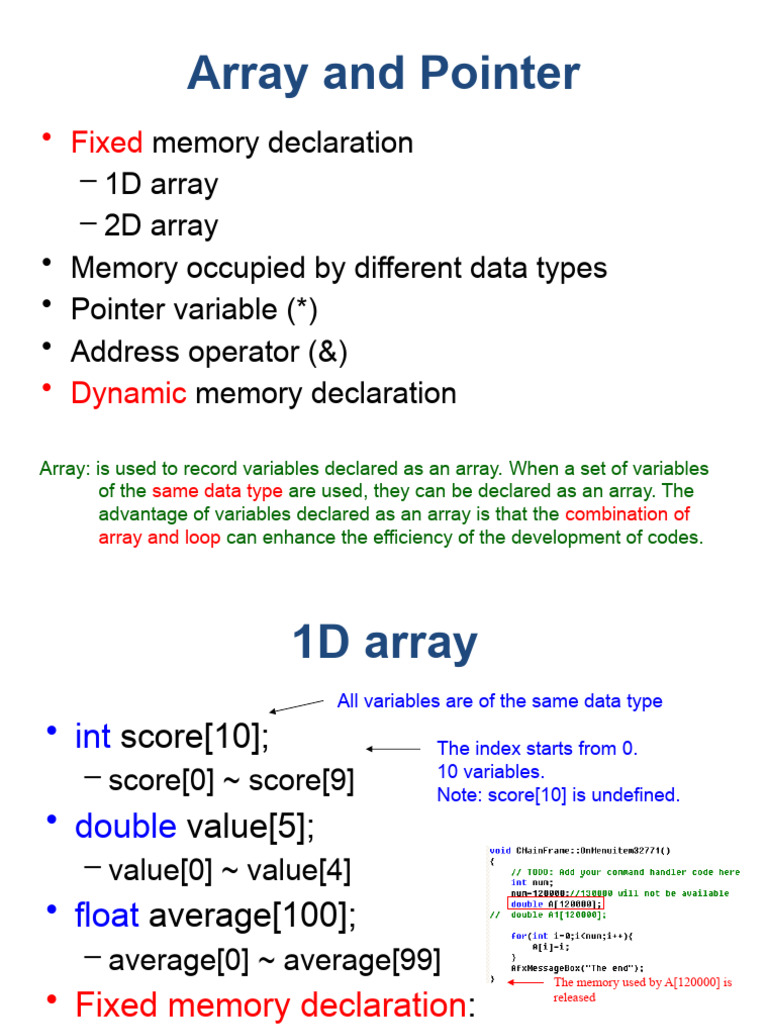 5 ArrayandPointer Eng | PDF | Pointer (Computer Programming) | Variable (Computer Science)