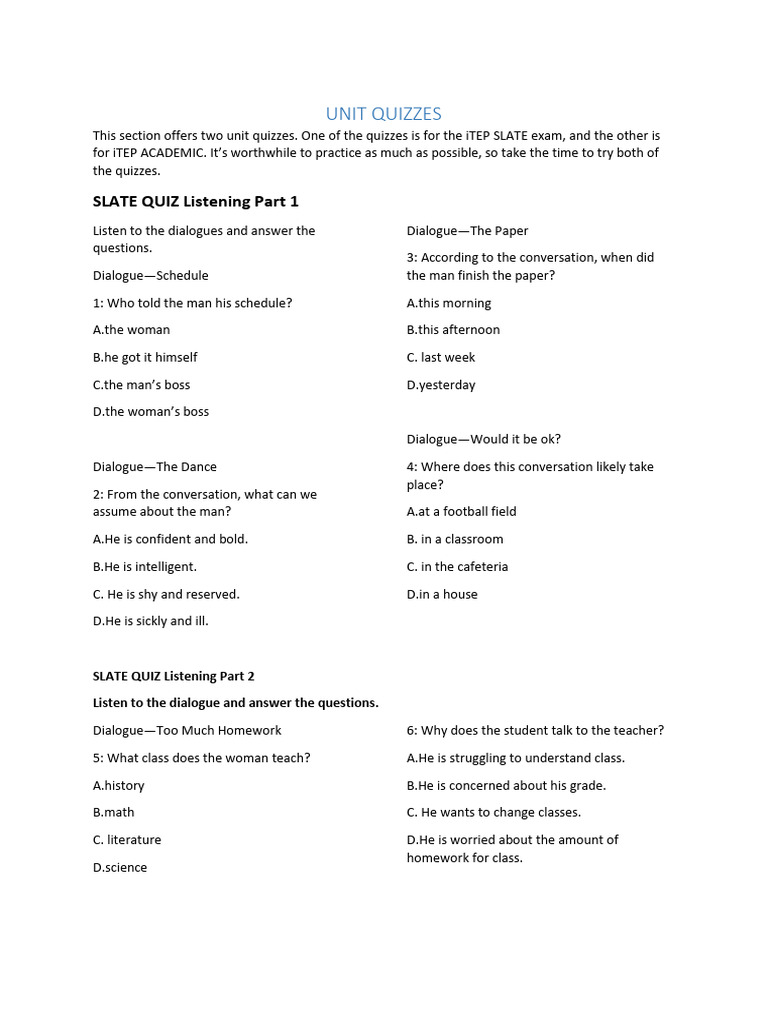 Unit Quizzes Listening | PDF | Wellness