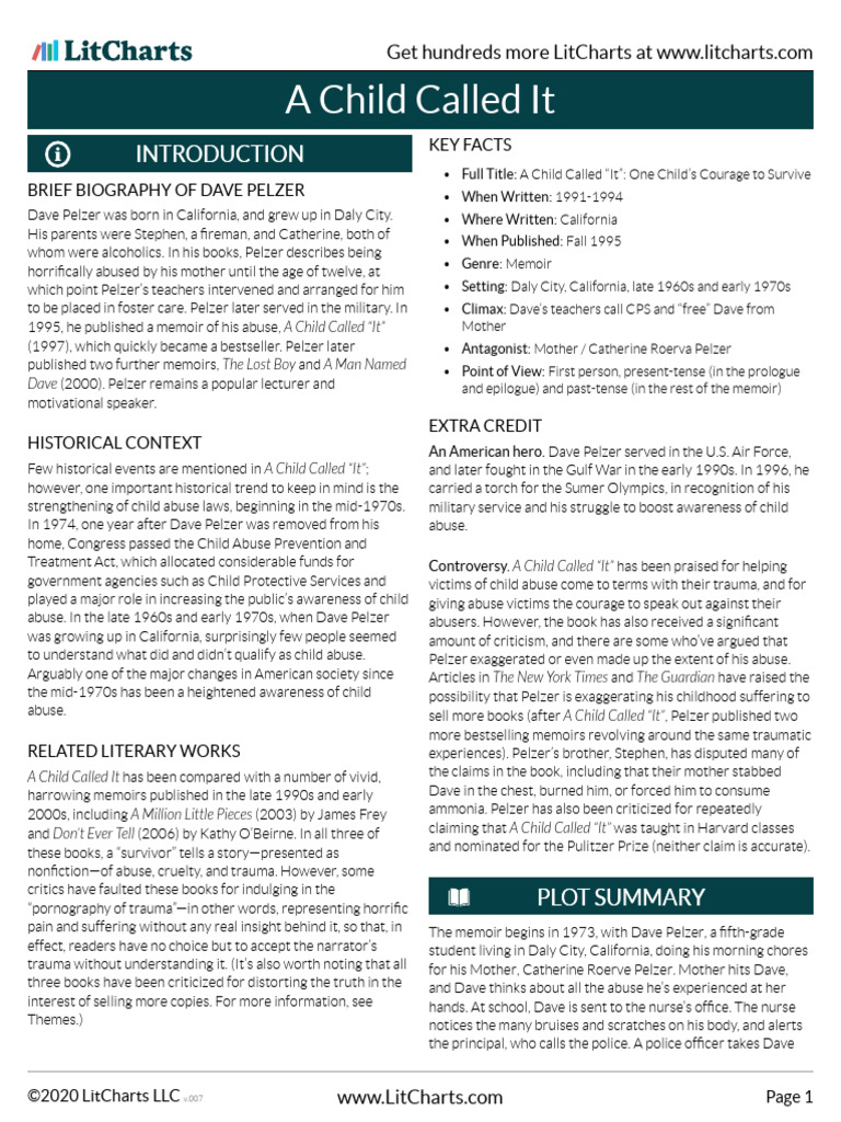 A Child Called It LitChart | PDF | Child Abuse | Social Psychology