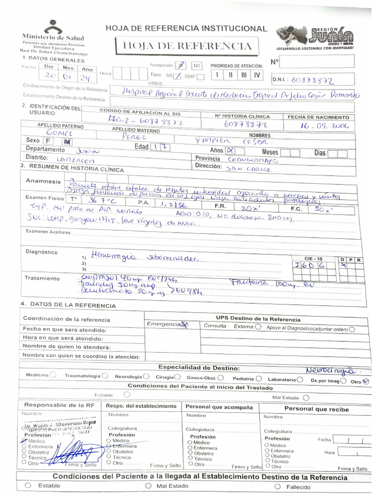Hoja Referencia+Informe Medico | PDF