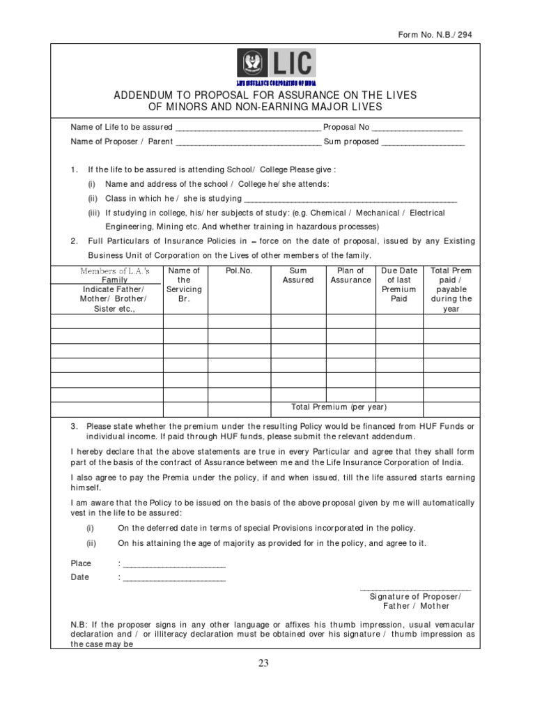 Form 294 | PDF | Life Insurance | Insurance