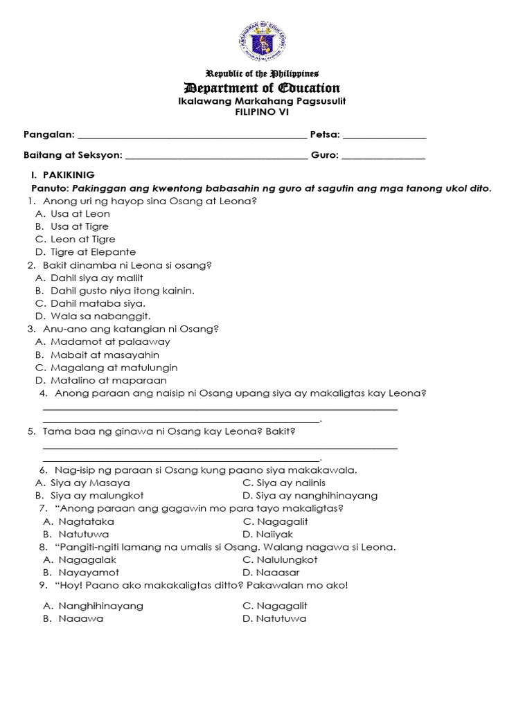 Filipino Periodical Test | PDF