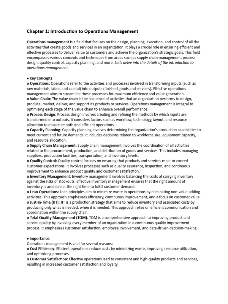 Operations Management Summary Reviewer Chapter 1 To 3 | PDF | Business Process | Supply Chain