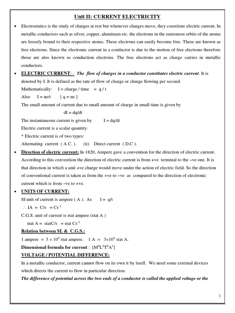 Understanding Electric Current and Units | PDF | Electrical Resistance ...