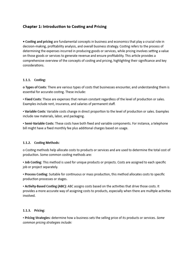 Costing-and-Pricing-Summary-Reviewer-Chapter-1-to-3 | PDF | Cost ...