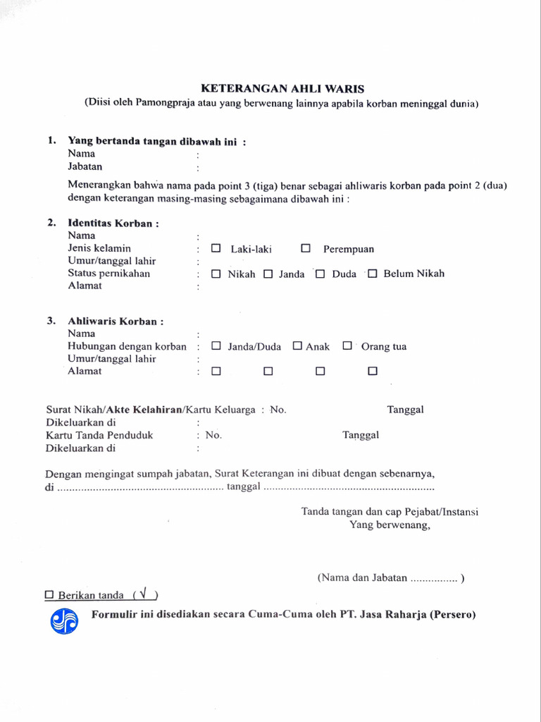Form Ahli Waris | PDF