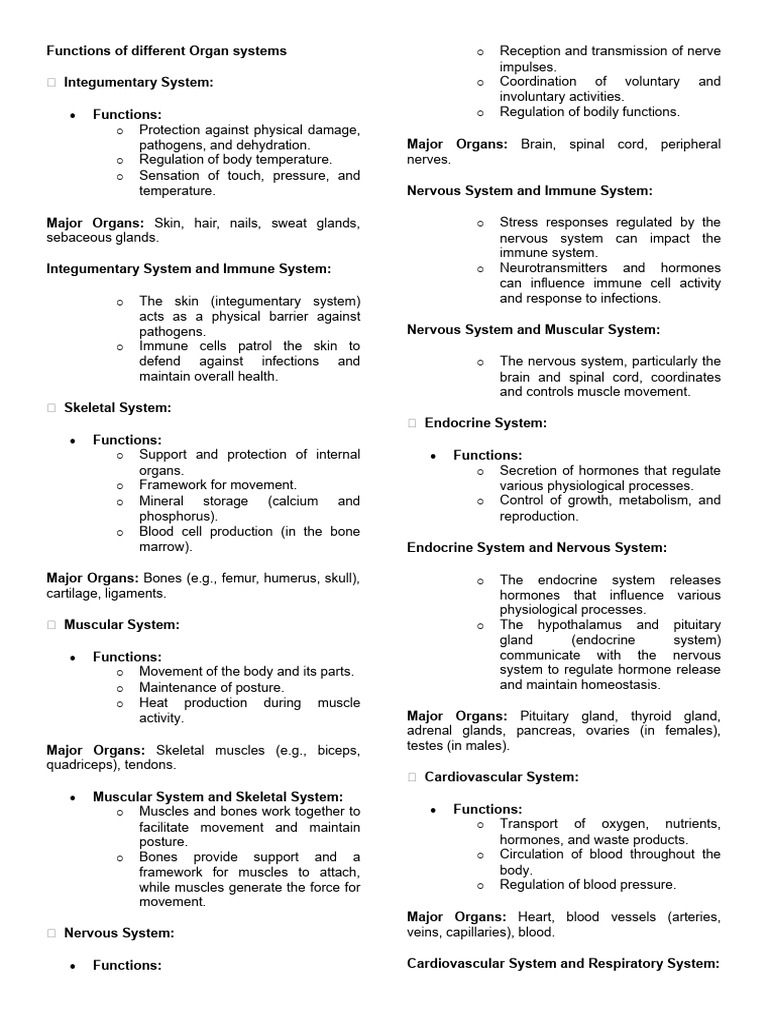 Functions of Different Organ Systems | PDF | Human Body | Hormone