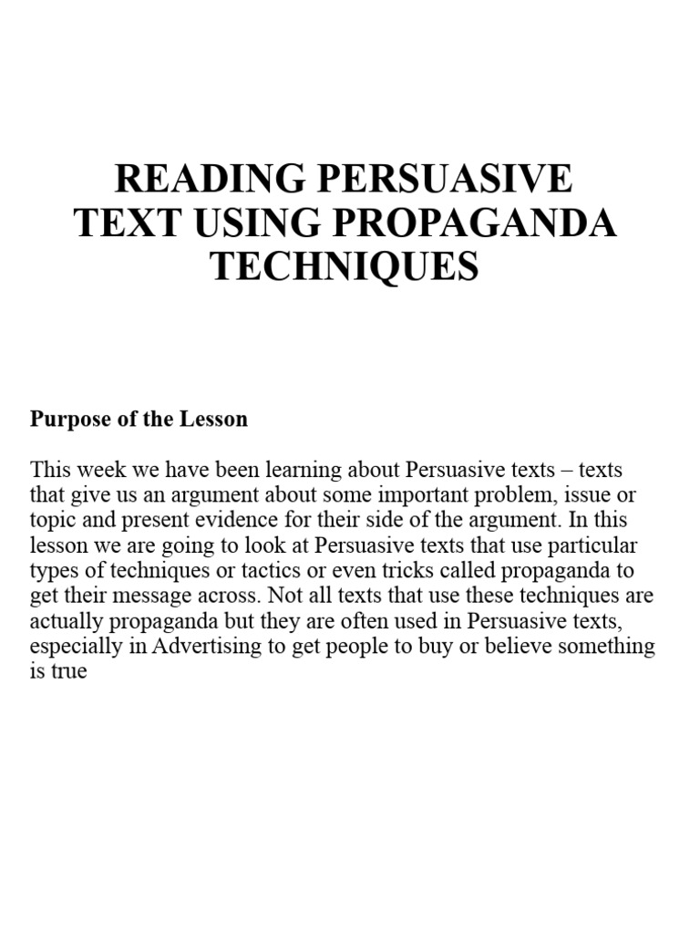 Lesson 15.reading Persuasive Text Using Propaganda Techniques | PDF ... Lesson 15.reading Persuasive Text Using Propaganda Techniques | PDF ...