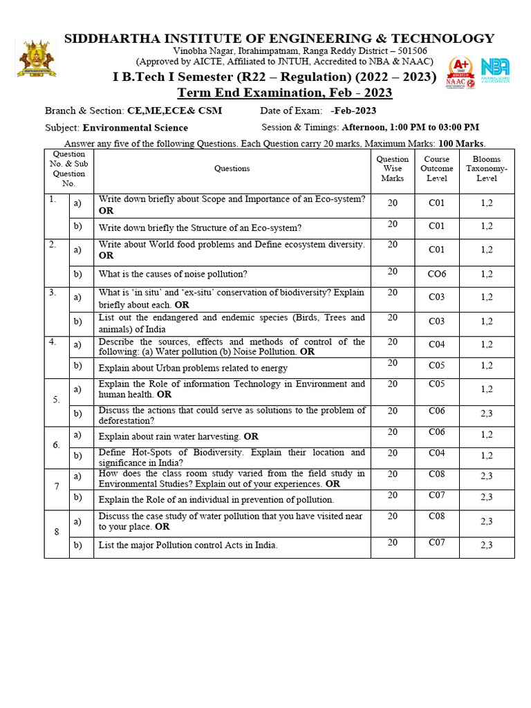 Environmental Science Question Paper | Download Free PDF | Biodiversity ...