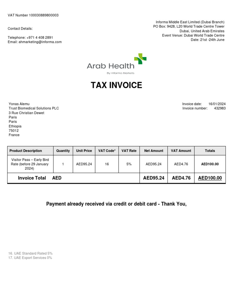 Arab Health 2024 Receipt-7054301338426853604237 | PDF