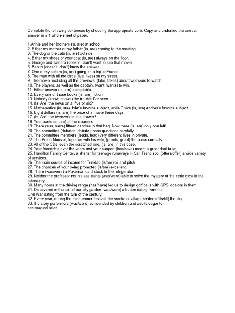 Subject Verb Agreement 32 | PDF