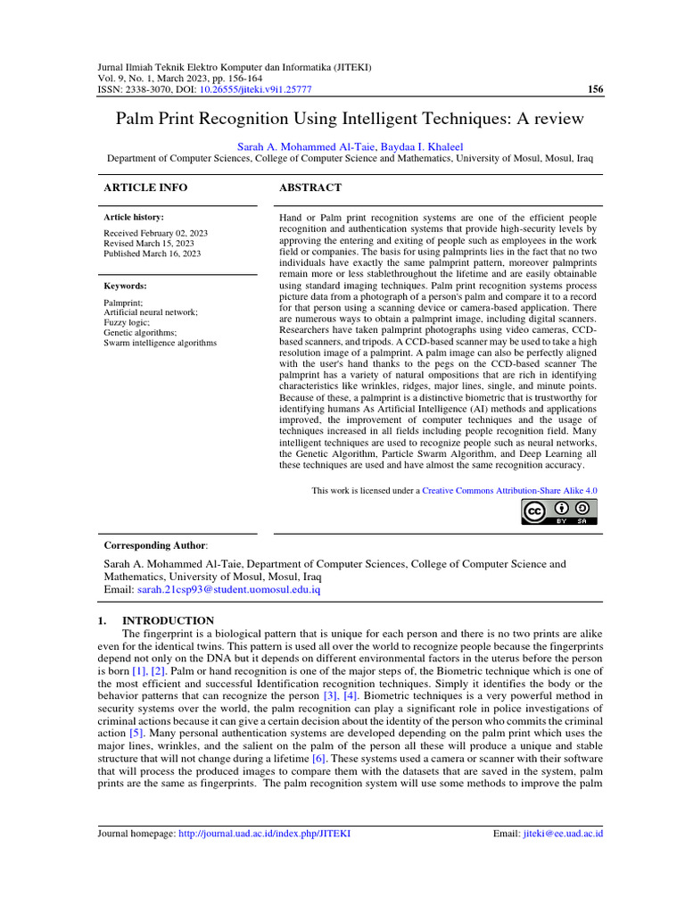 14 Palm Print Recognition Using Intelligent Techniques A Review Pdf