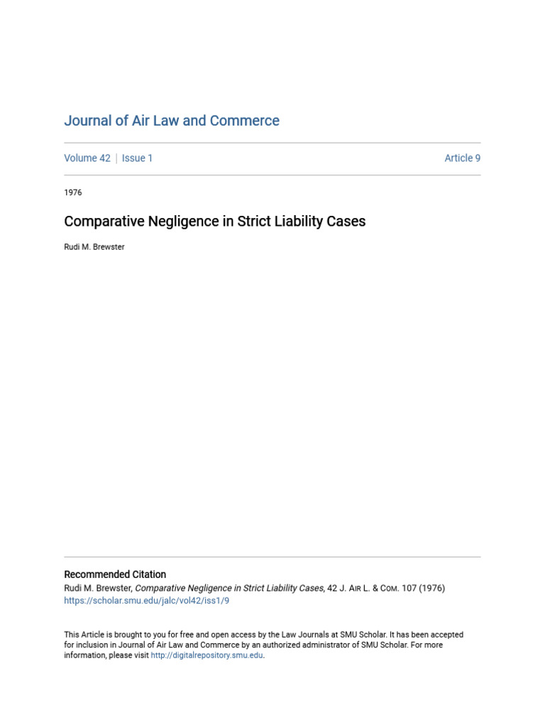 Comparative Negligence in Strict Liability Cases | Download Free PDF ...