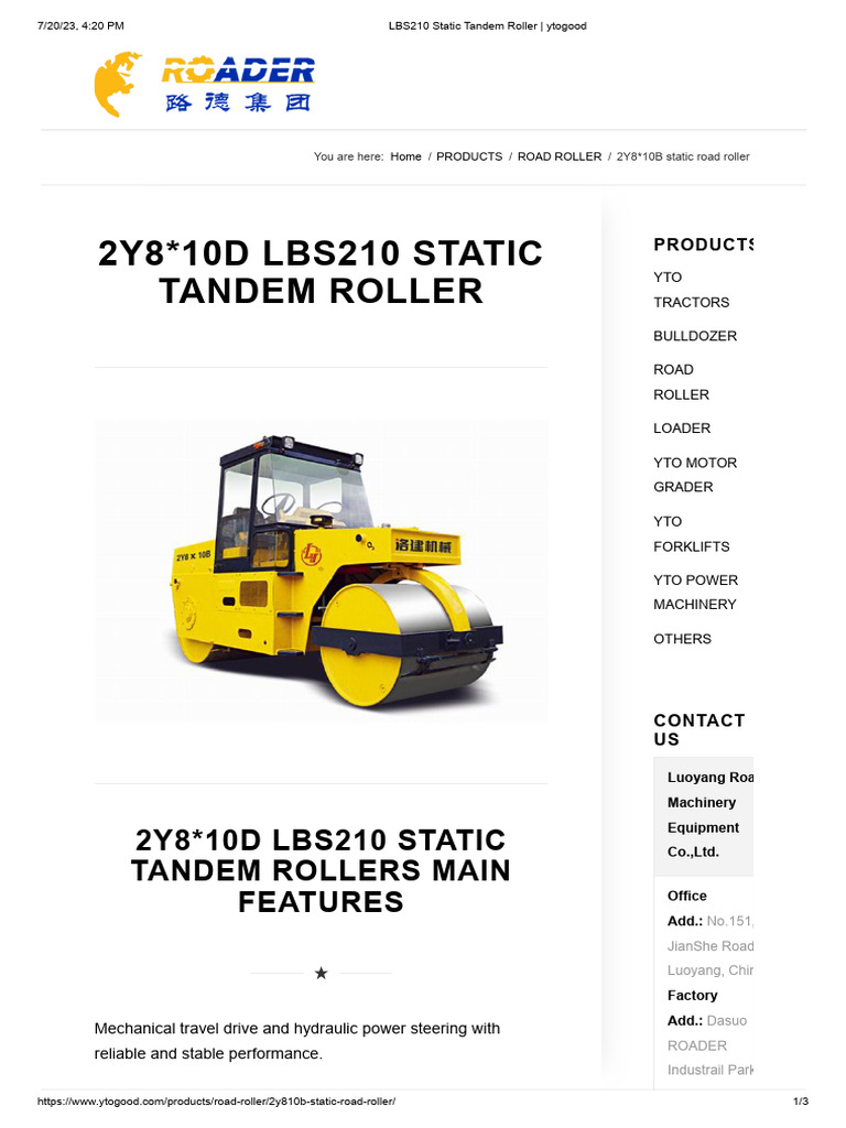 LBS210 Static Tandem Roller - Ytogood | PDF | Vehicles | Automotive ...