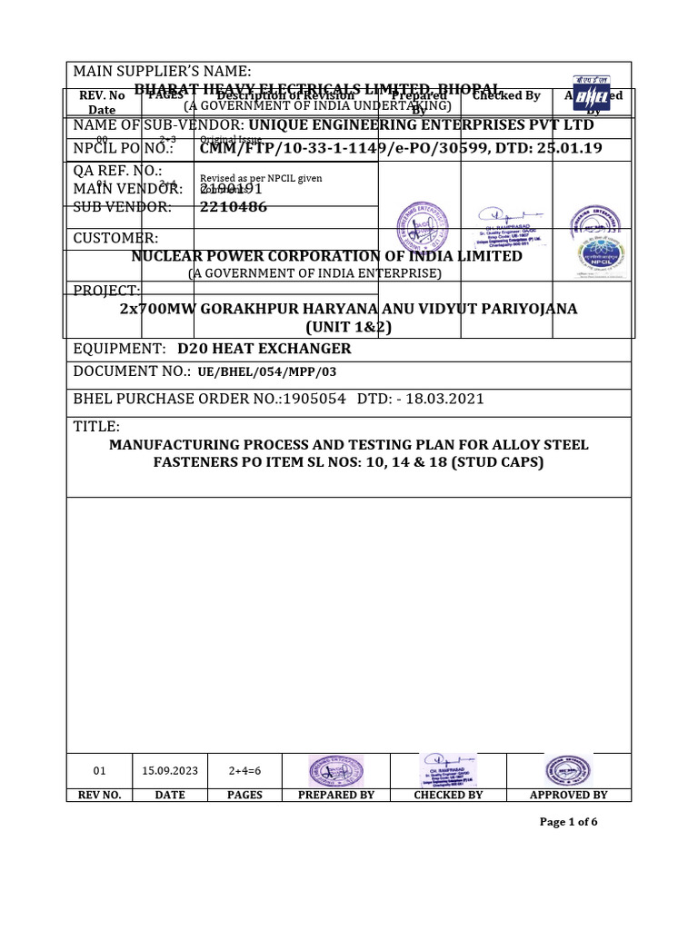 UE-BHEL-054-MPP-03 Rev.01 | PDF | Heat Treating | Materials Science