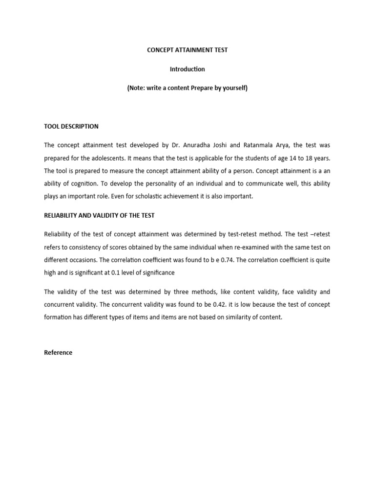 Adolescent Concept Attainment Test | PDF | Validity (Statistics ...