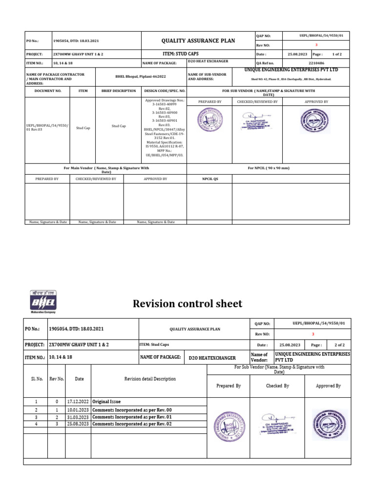 QAP-UEPL-BHOPAL-54-9550-01 Rev.03 | PDF | Quality Assurance ...