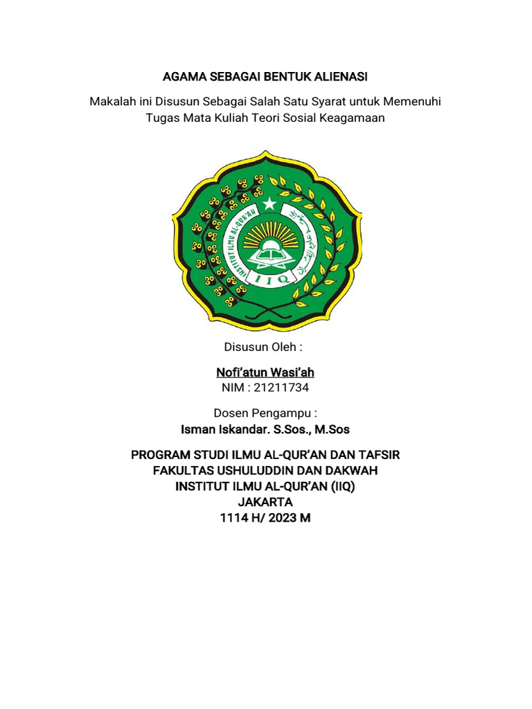 Agama Sebagai Bentuk Alienasi | PDF