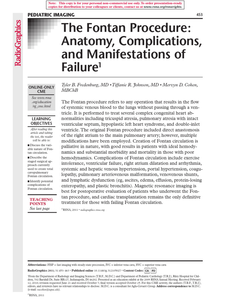The Fontan Procedure: Anatomy, Complications, and Manifestations of ...