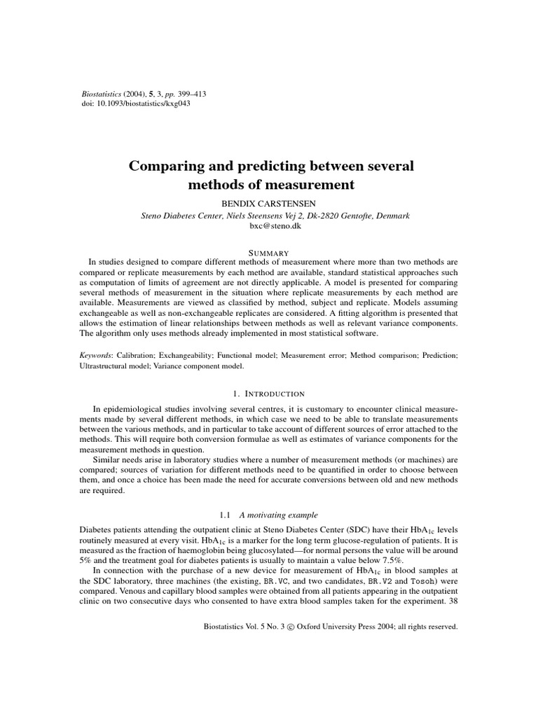 CARSTENSEN 2004 Comparing and Predicting Between Several Methods of Measurement | PDF ...