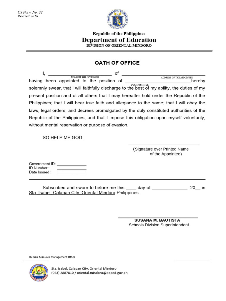 OATH OF OFFICE Revised 2018 | PDF