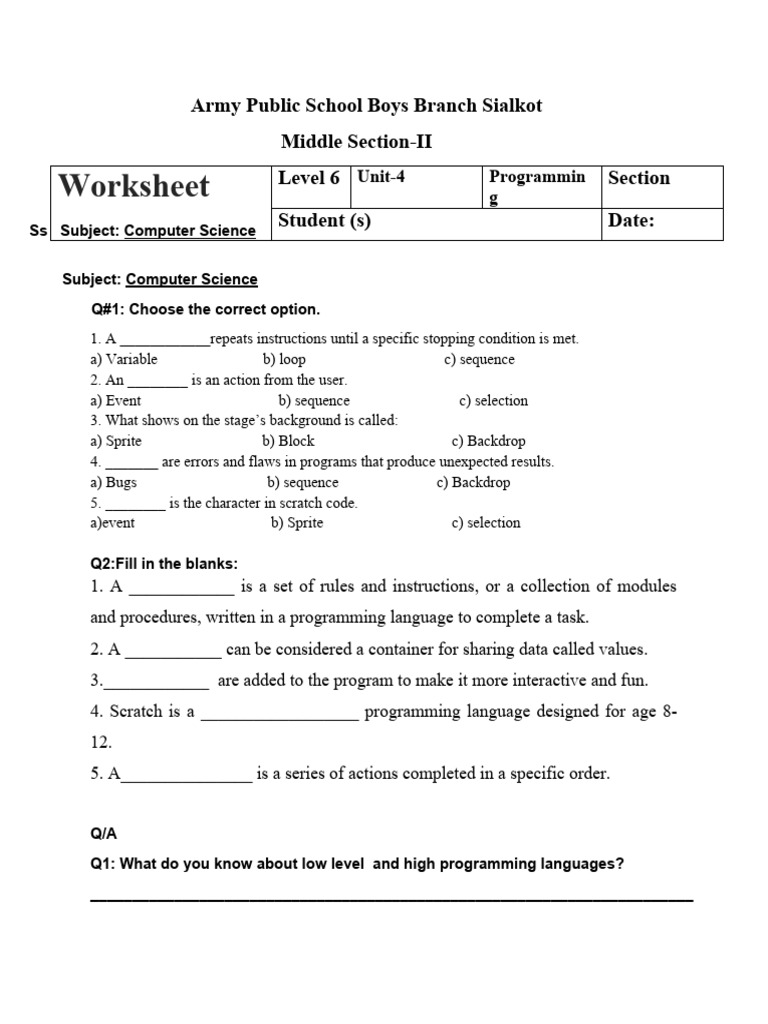 Worksheet Unit 4 Programming | PDF | Computer Programming | Programming ... Worksheet Unit 4 Programming | PDF | Computer Programming | Programming ...