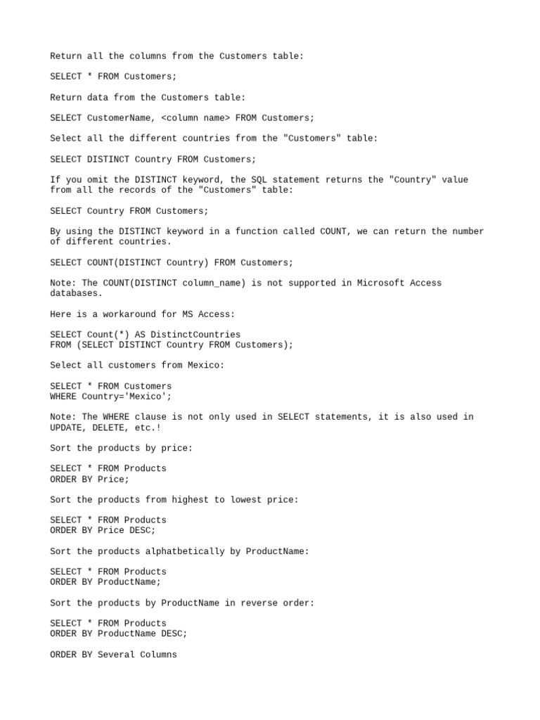 SQL QURIES AND SYNTAX | PDF
