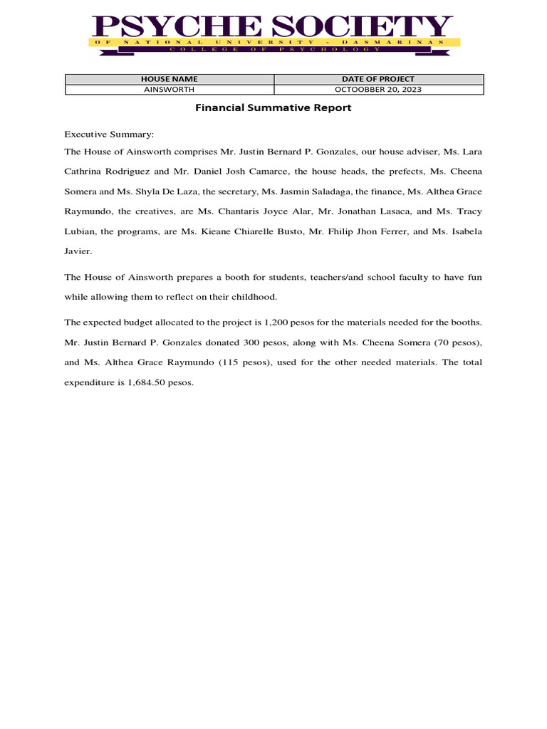 Ainsworth Financial Summative Report | PDF | Psychological Concepts ...