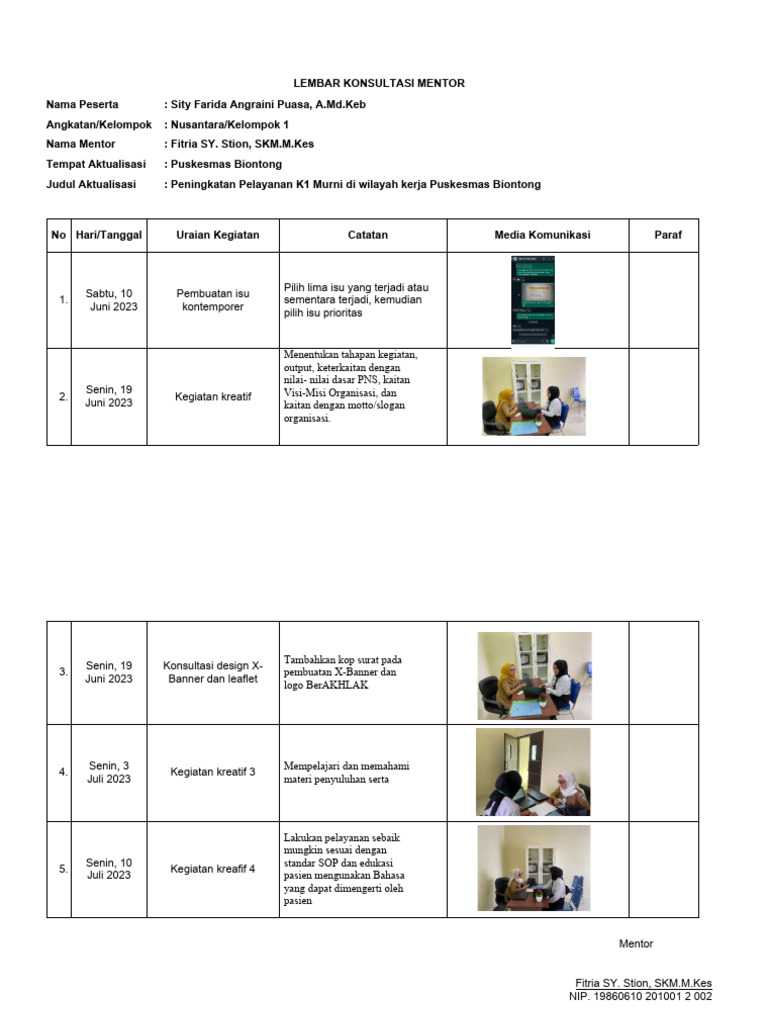 Lembar Konsultasi Mentor | PDF