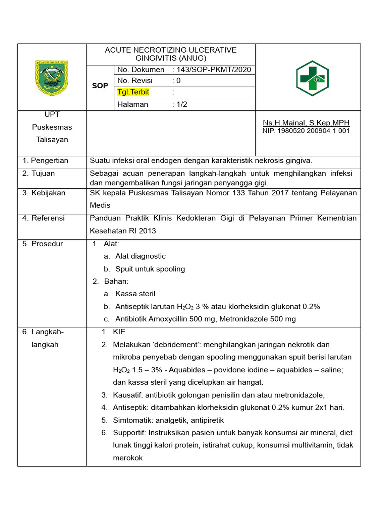 Acute Necrotizing Ulcerative Gingivitis (Anug) | PDF