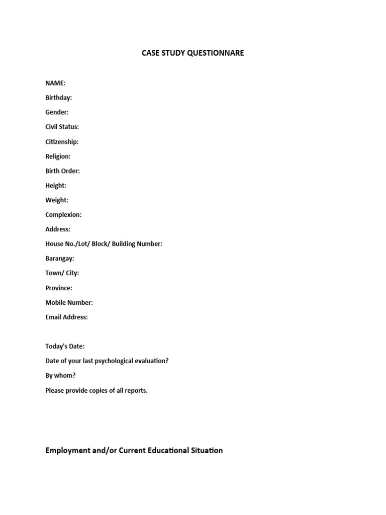 Clinical Assessment Questionnare 1 | PDF | Mental Disorder | Spectrum Disorder