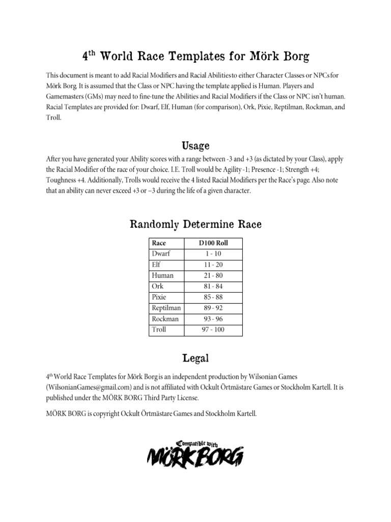 Races For Mork Borg | PDF