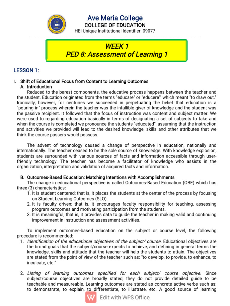 PED 8 - Hand-Outs Week 1 | PDF | Intelligence | Neuroscience