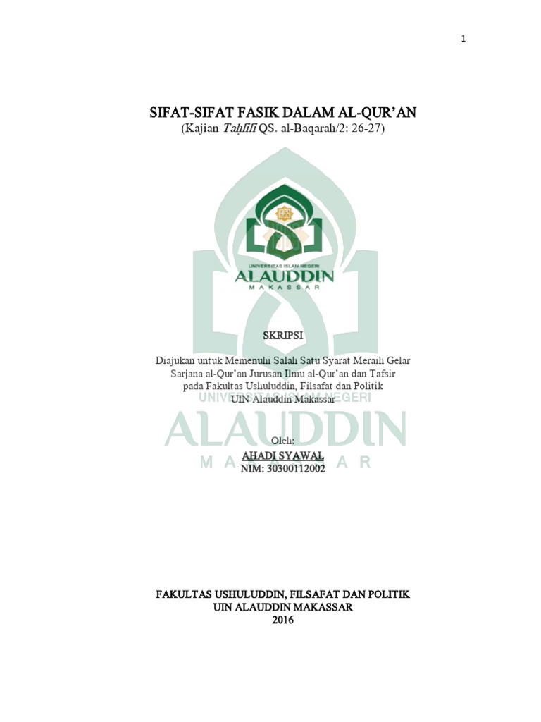 Sifat-Sifat Fasik DLM Al-Qur'an (Skripsi) | PDF | Agama & Spiritualitas