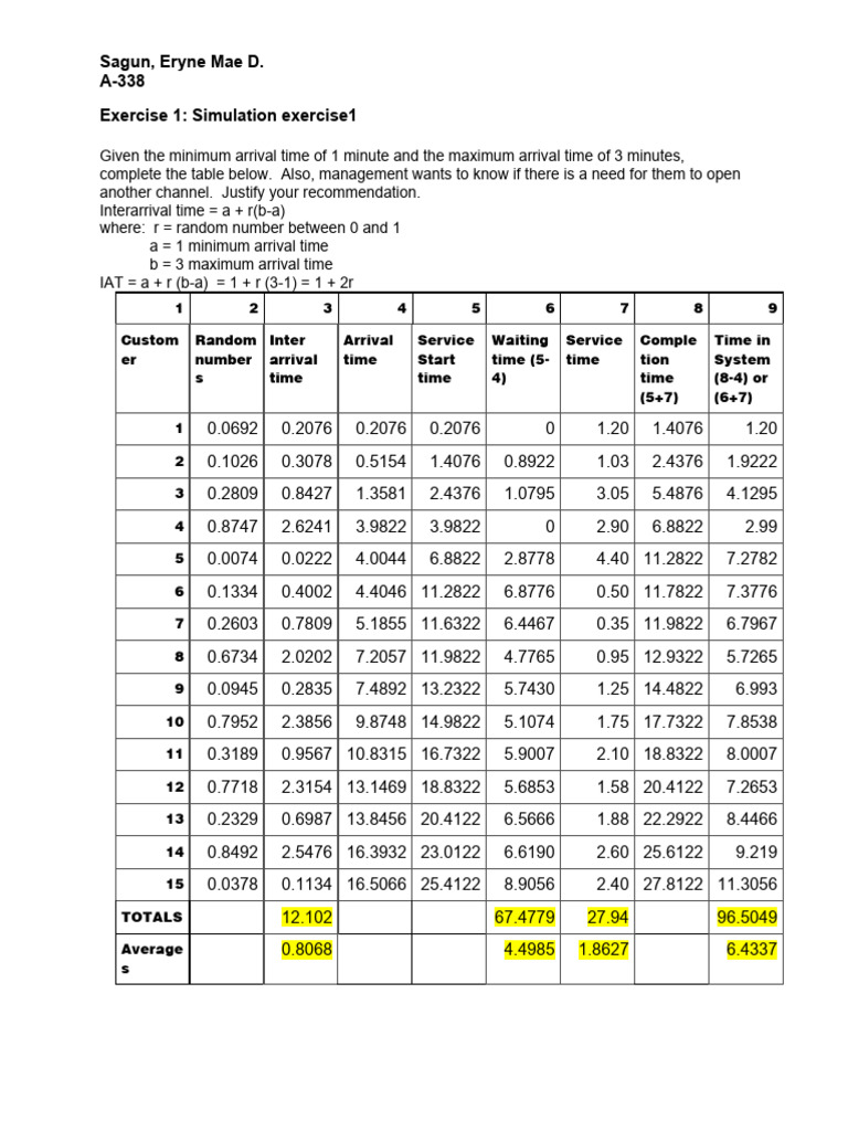 Exer 1 - Simulation | PDF
