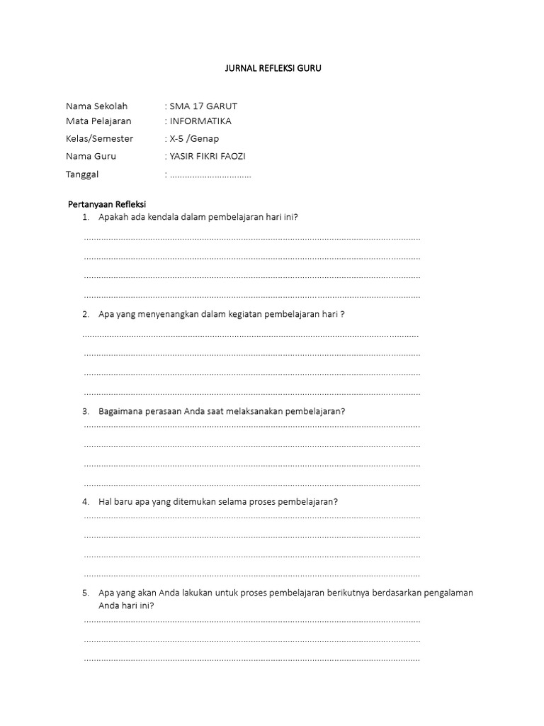 Jurnal Refleksi Guru Dan Siswa | PDF