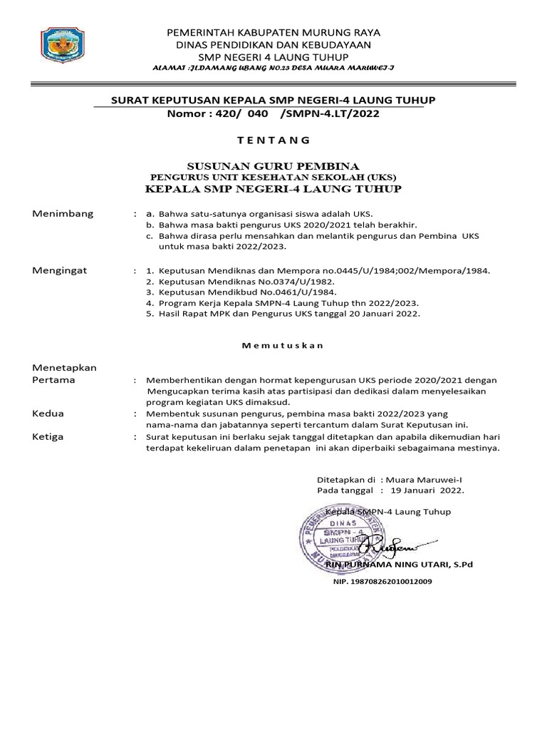 SK Pengurus Uks | PDF