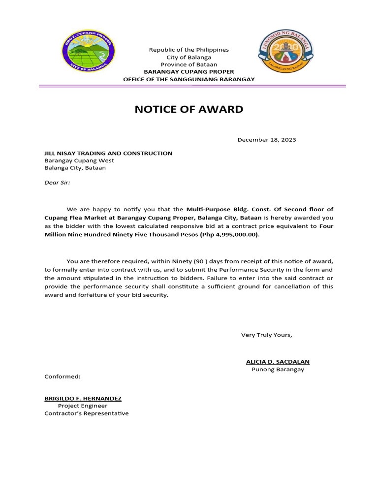 Resolution Notice of Award | PDF