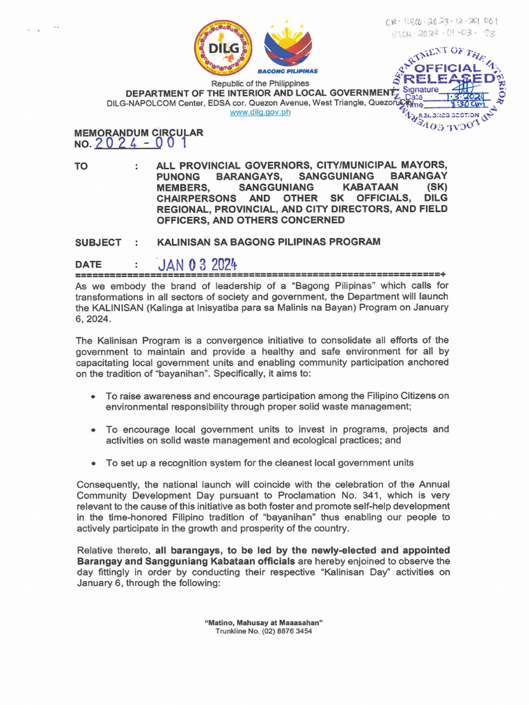 MC2024-001 KalinisanSaBagongPilipinasProgram | PDF