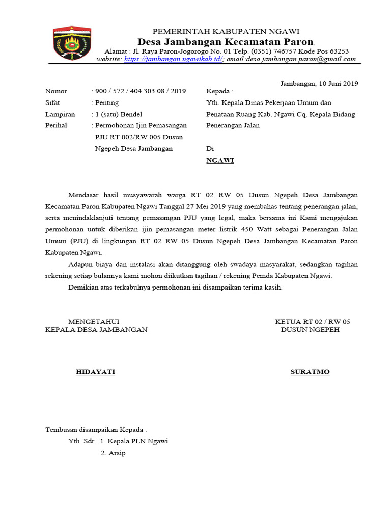 Permohonan Pju Ngepeh RT 02 | PDF