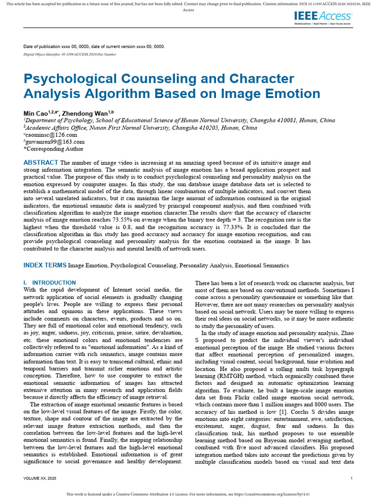 Psychological Counseling and Character Analysis Algorithm Based On Image Emotion | Download Free ...