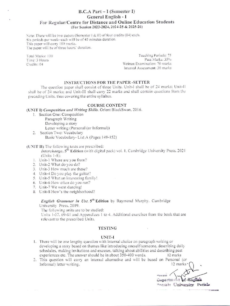 B.C.A. (General English) Part 1 (Sem 1 & 2) | PDF